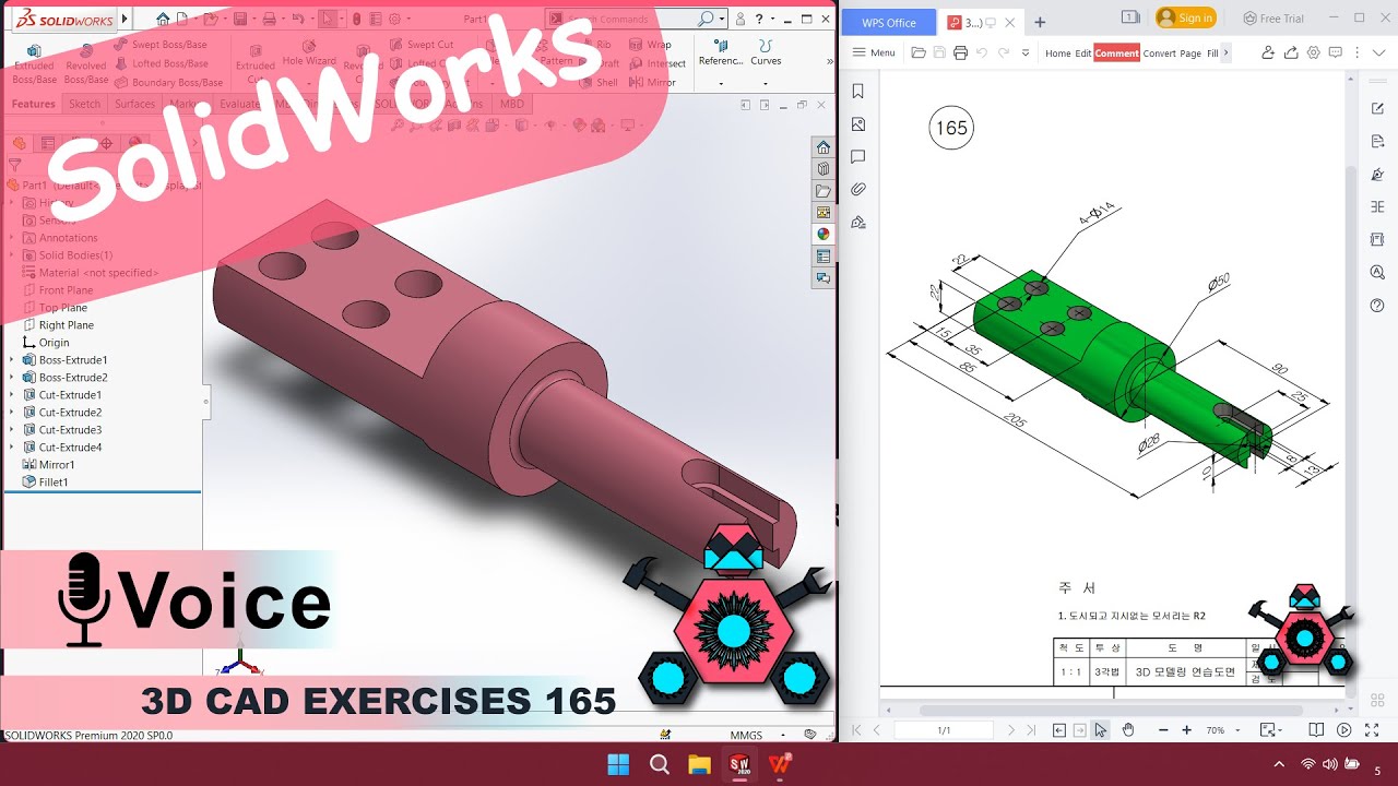 SolidWorks | 3D CAD EXERCISES 165 | StudyCadCam | Solution Tutorial |