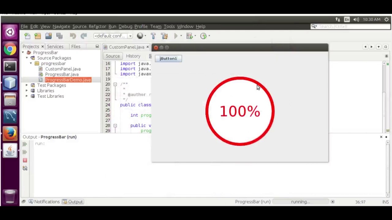 Call GUI at Java Circular ProgressBar value 100