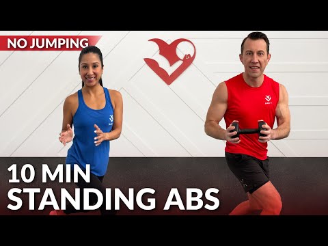 10 Min Standing Abs Workout with Dumbbells No Jumping - Standing Up Ab with Weights for Women & Men