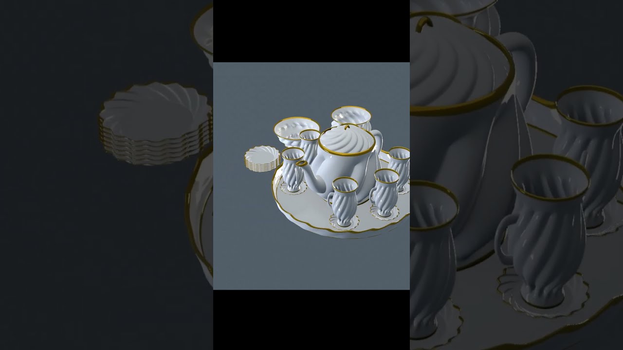 White Porcelain tea set 3D model. Modeled in Blender.#dish #kitchen #blenderrender3d #viral #3dmodel