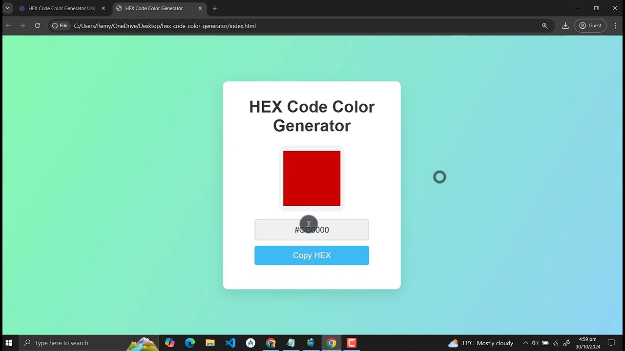 HEX Code Color Generator Using HTML, CSS and JavaScript with Source Code