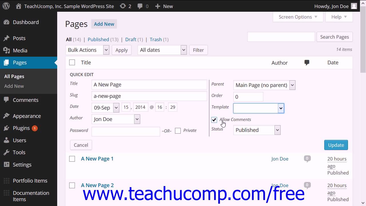 WordPress 4.0 Training Tutorial Quick Edit