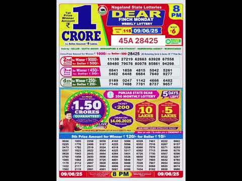 Night lottery result today 8pm - 09/06/2025 - Nagaland State Lottery Result .