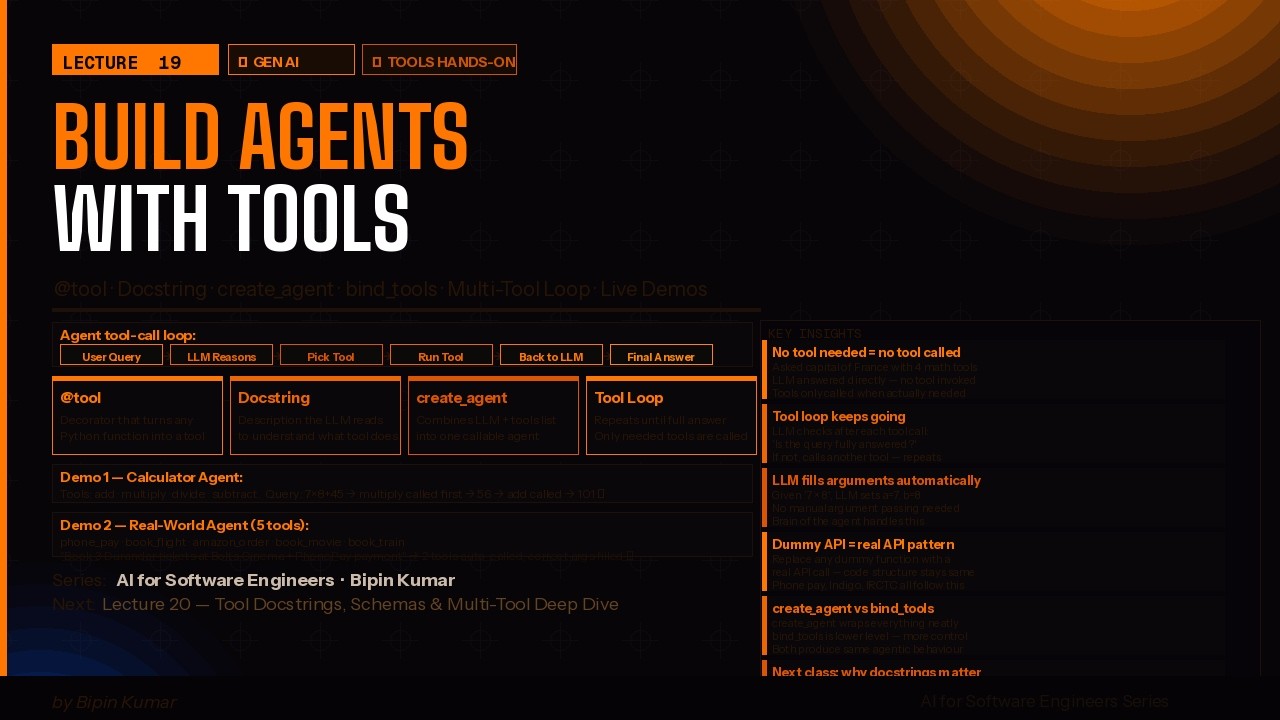 L19- Build AI Agents with LangChain Tools | @tool Decorator, create_agent, Docstrings
