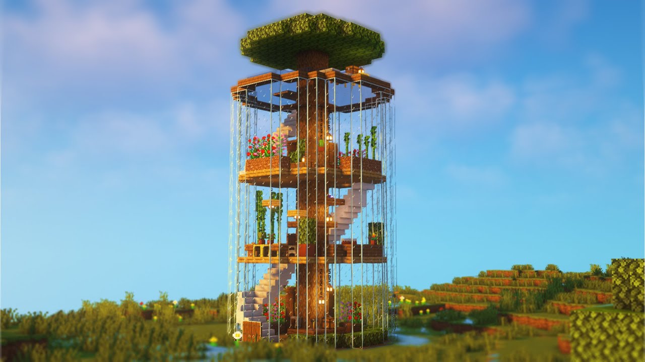 Minecraft Glass Tree House Tutorial - How to Build a Glass House with a ...