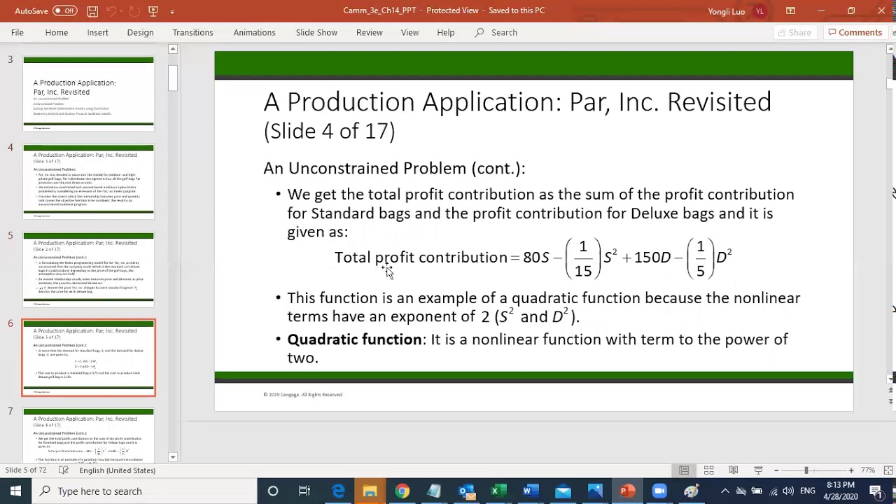 MBA 5352 Nonlinear Optimization Model