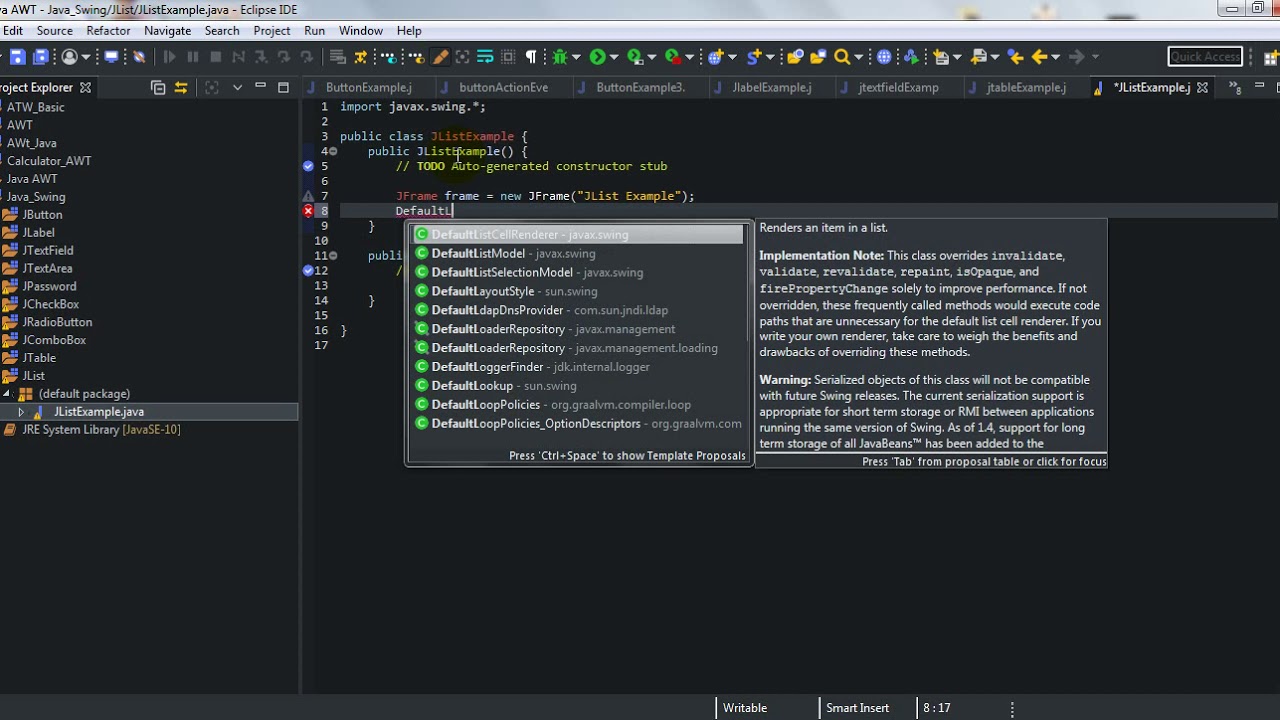 11. JList Java Swing Tutorial without voice