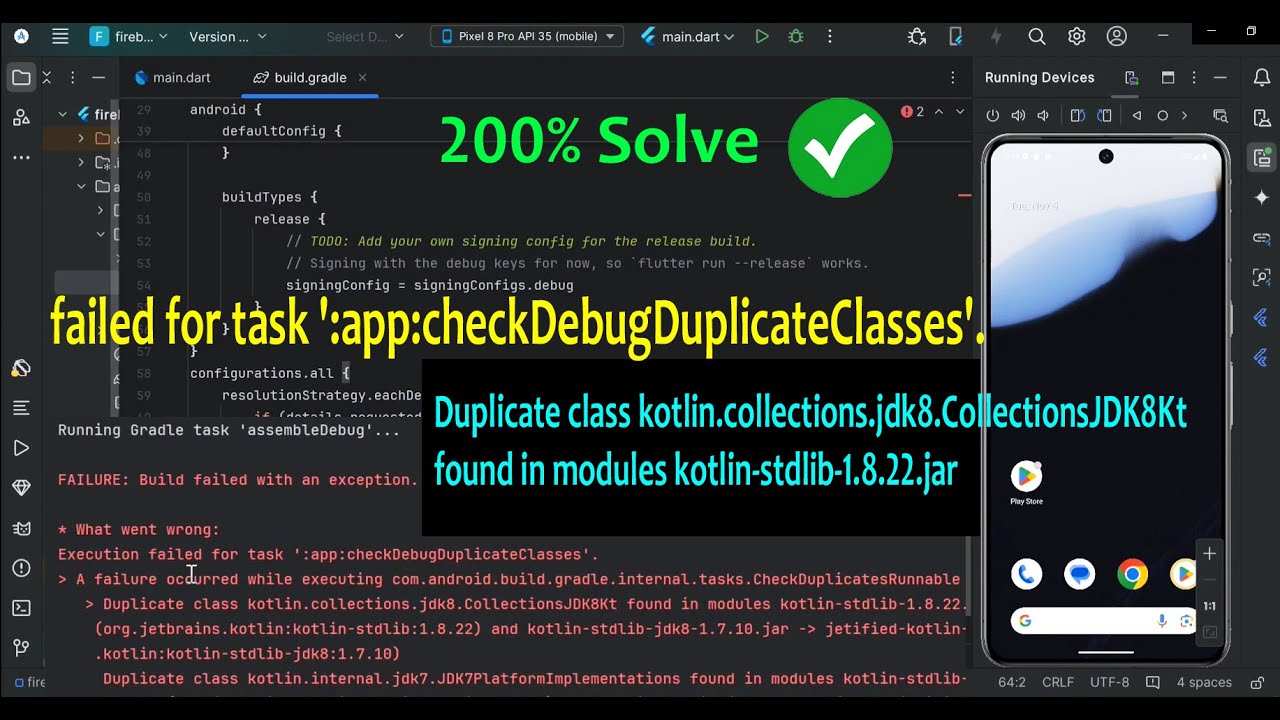 Execution failed for task 'appcheckDebugDuplicateClasses' | Flutter error 100% Solve