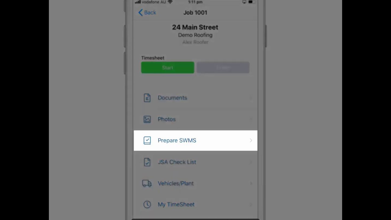 Prepare a SWMS on site
