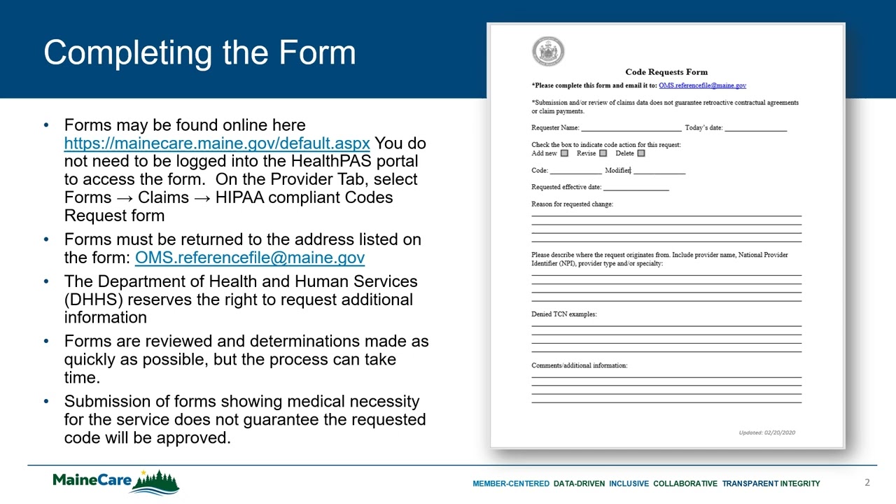 Code Request Form Provider Training Video