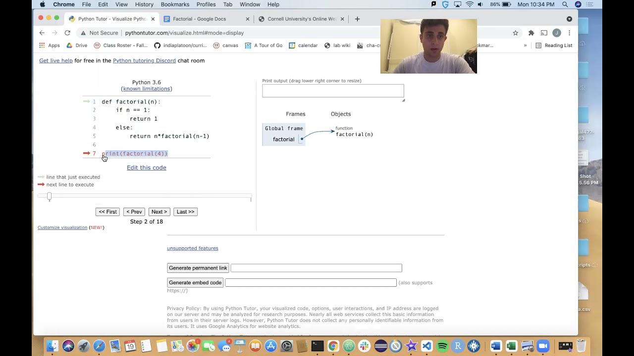 Visualizing recursion with call frames