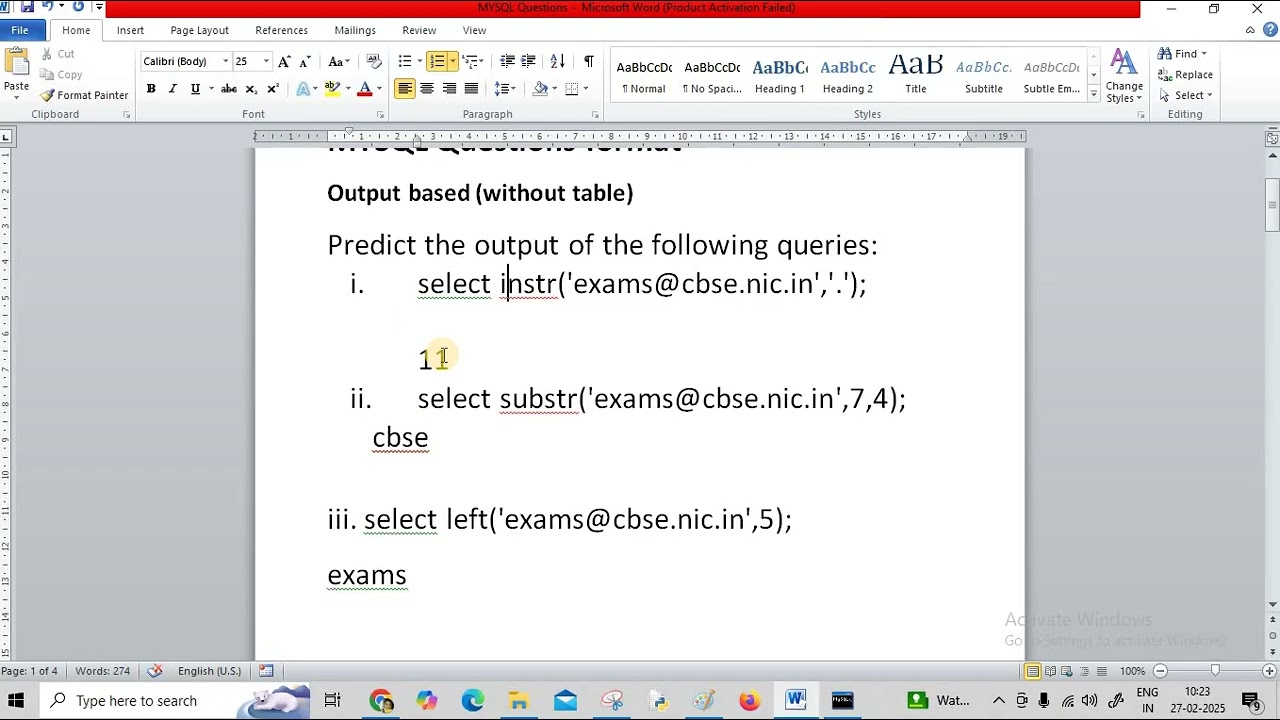 mysql questions format