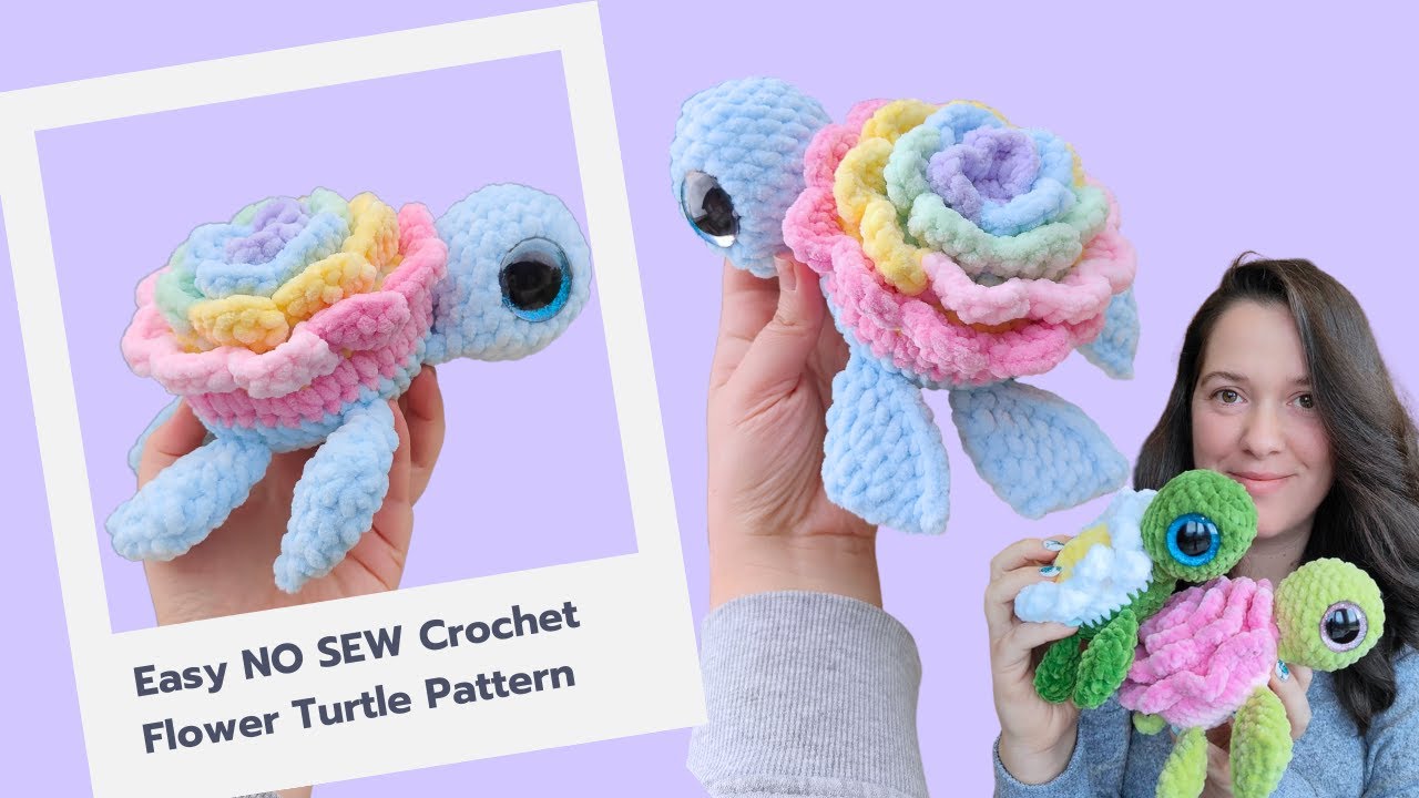 100% No Sew Rose Turtle- Easy Crochet Flower Turtle Pattern