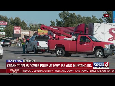 Crash topples power poles at Hwy 152 and Mustang Rd.