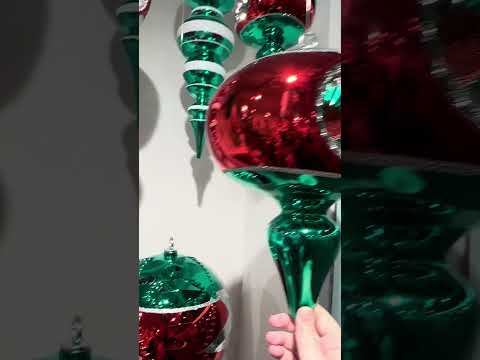 Raz 9.5" or 12" Large Red and Green Reflector Finial Christmas Ornament