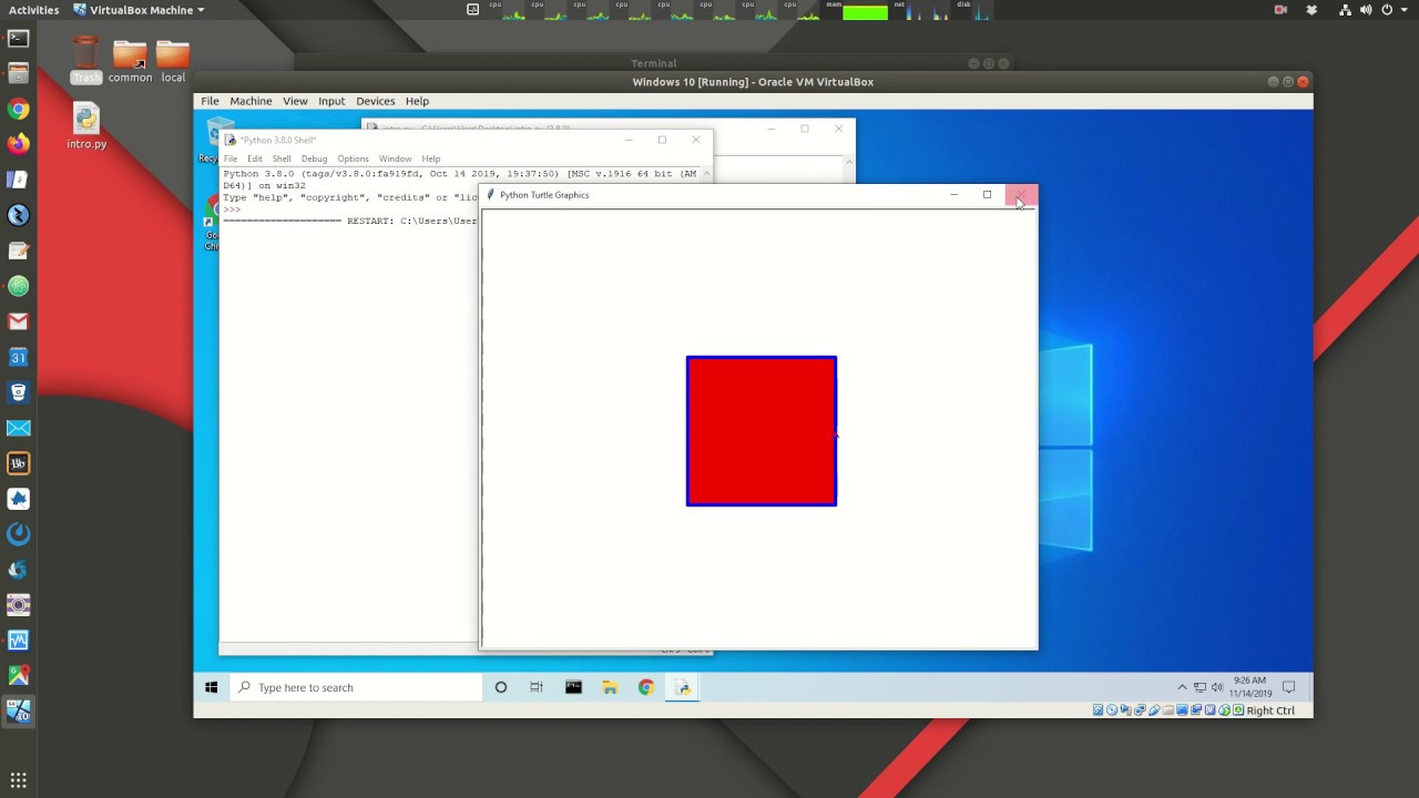 Intro to Python 3 Turtle Graphics in Ubuntu 18.04 and Windows 10