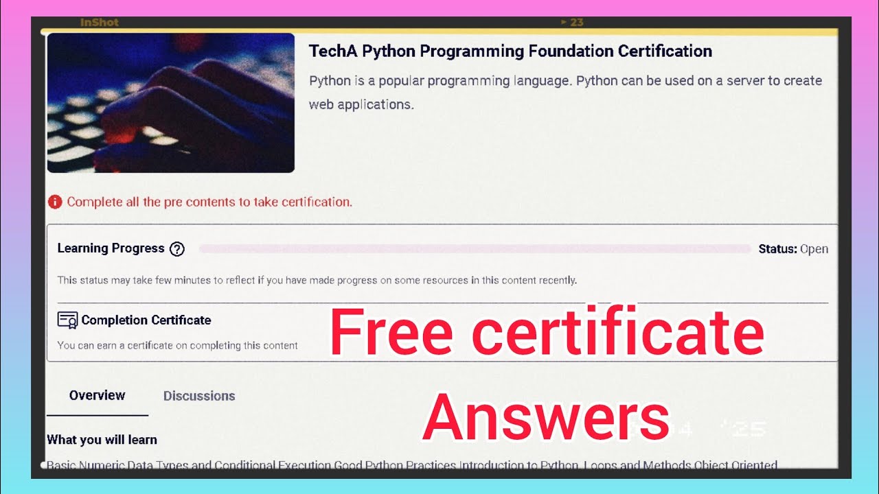 TechA Python programming Foundation Certificate &Python Clean Coding answer from infosys springboard