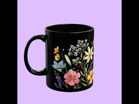 Black Wildflowers Ceramic Mug / 11 oz and 15 oz Floral Mug