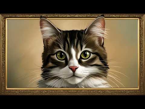 CHIC CAT ARTWORK GOLD FRAME FREE 4K WALLPAPER BACKGROUND FOR HOME DECOR TV