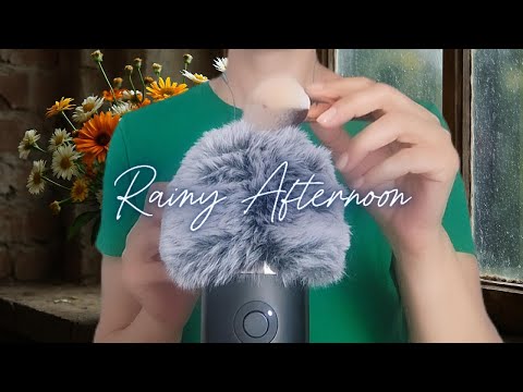 ASMR with Layered Rain ⛈ Thunder Sounds (No Talking) Fluffy Mic Scratching