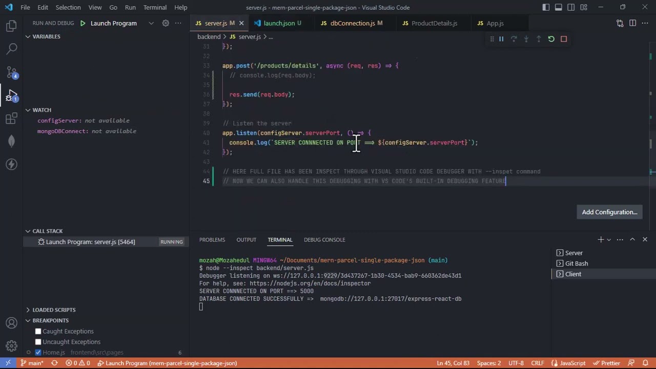 Node JS debugging with inspect command in Visual Studio Code | Debugger | VS Code