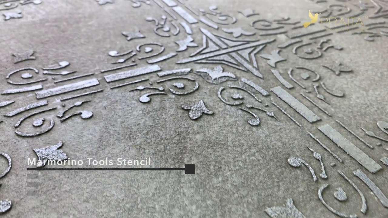 INTONACHINO with Metalline silver and Tile frame stencil - overview