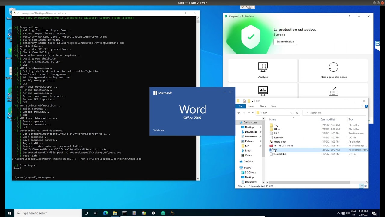 Redteam: Word VBA inject shellcode and bypass antivirus using MacroPack Pro