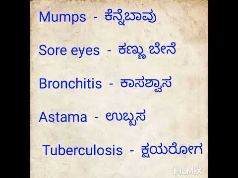 Diseases Name in English with Kannada meanings#shorts