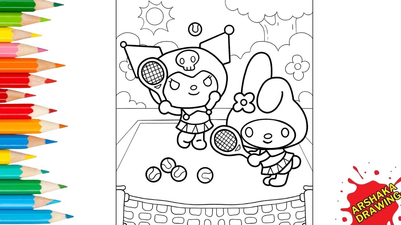 Cute Kuromi and My Melody Playing Tennis Coloring Page Tutorial | How to Color Sanrio Characters