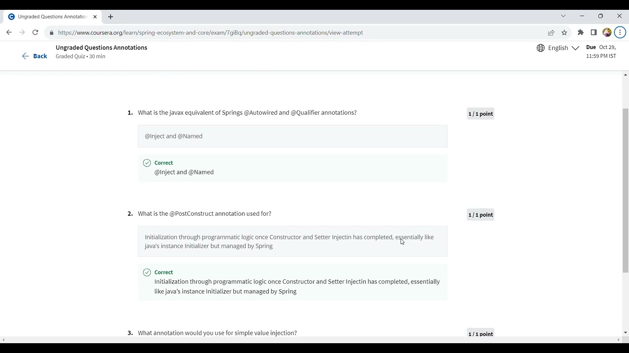 Spring - Ecosystem and Core || Module 2 Ungraded Quiz  || Coursera
