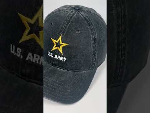Star US Army Embroidered Washed Solid Pigment Dyed Cotton Twill Brass Buckle Cap