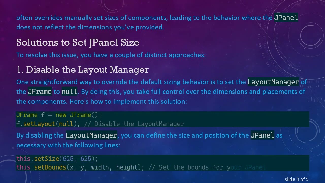 How to Properly Set the Size of a JPanel Inside a JFrame in Java?