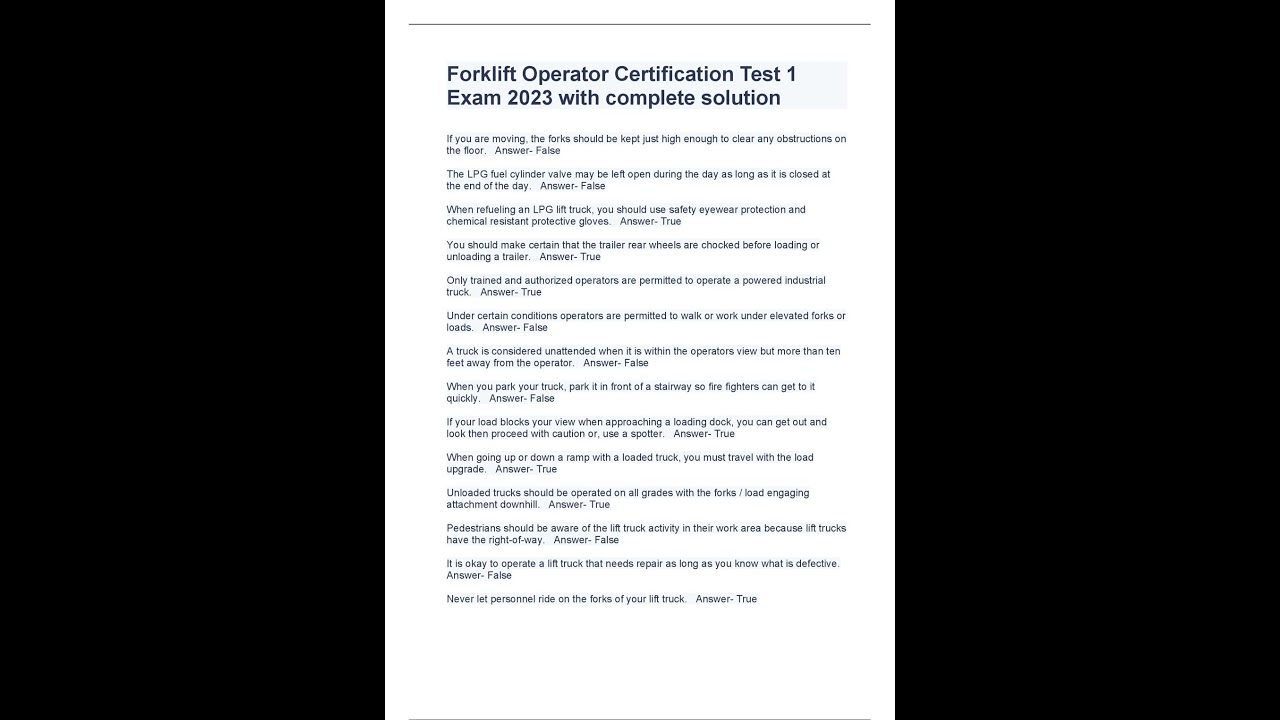 Forklift Operator Certification Test 1 Exam 2025 with complete solution