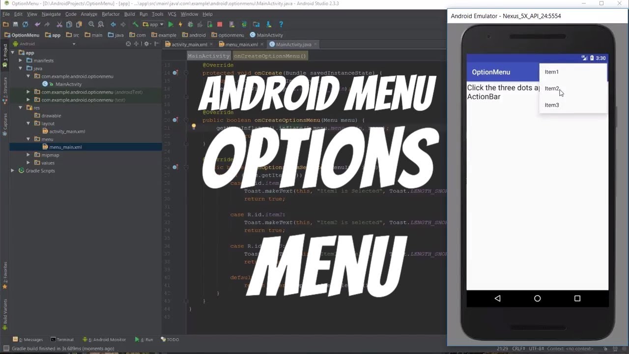 Android Menu Tutorial 36 - OptionsMenu