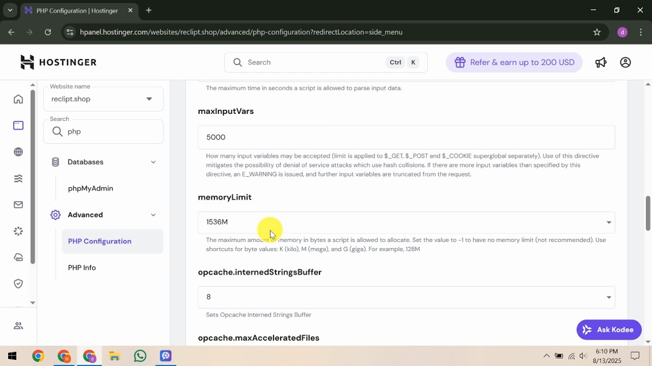 How To Increase PHP Memory Limit in Hostinger