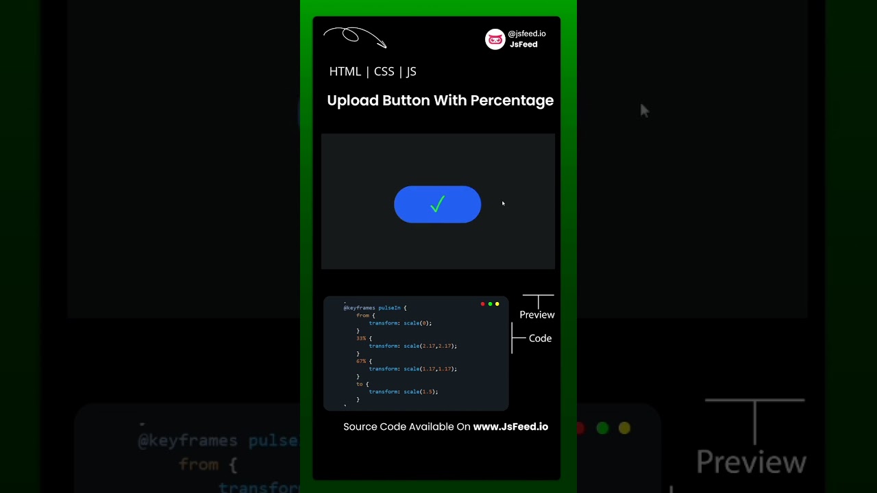 Upload Button With Percentage | JsFeed | JavaScript, HTML, CSS