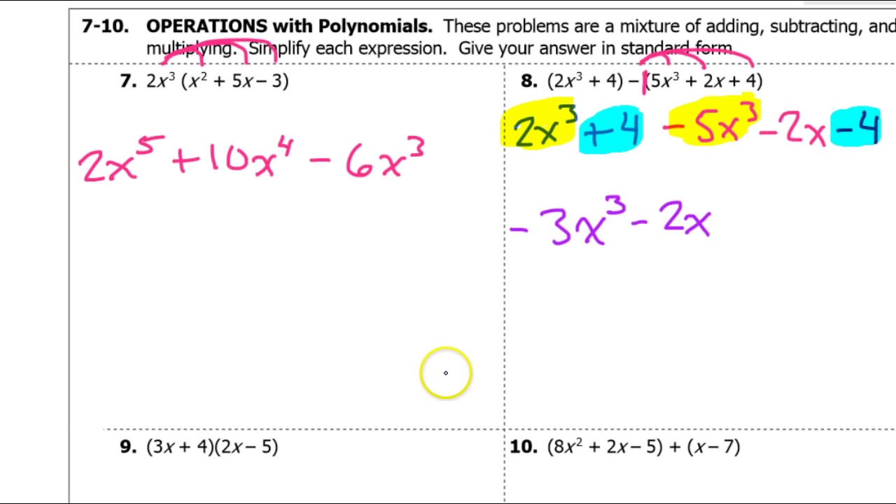 Day 04 Quiz B (01 to 12) Adding, Subtracting and Multiplying Polynomials