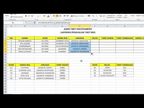 CARA MENCARI RUMUS EXCEL LAPORAN PENJUALAN TIKET BUS DENGAN MENGUNAKAN RUMUS VLOOKUP