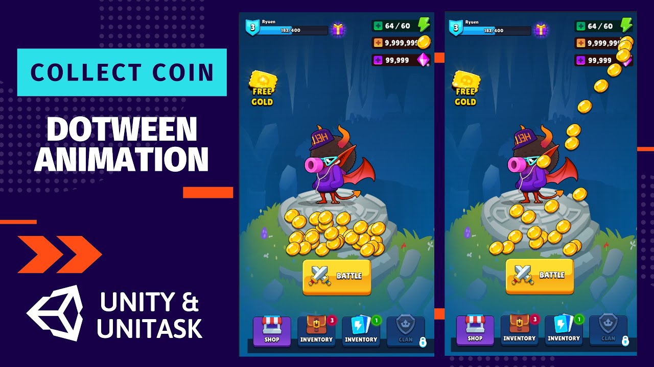 Smooth Coin Collection Animation DOTween using Unity UniTask async await