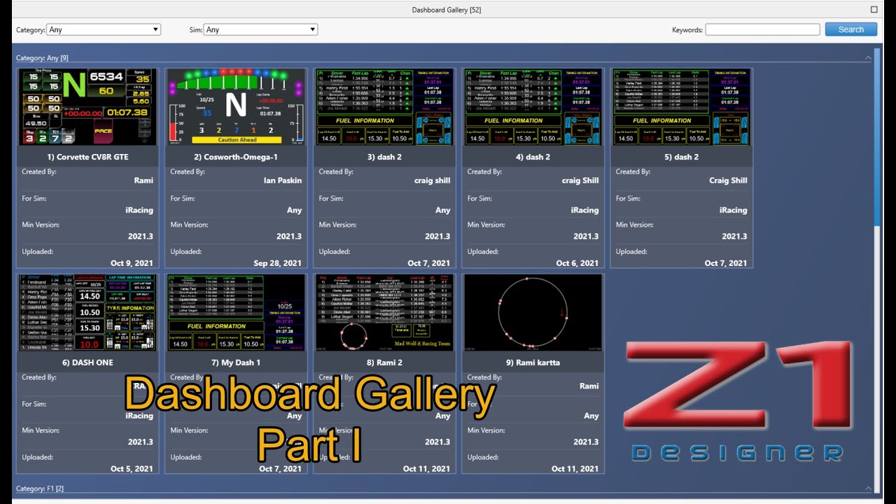Z1 Designer Dashboard Gallery