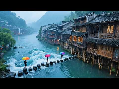 Rainy Day in a 1300-Year-Old Chinese Town | A Very Relaxing Walk in Fenghuang