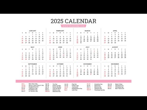 Printable Year 2025 Calendar with Holidays - VL Calendar