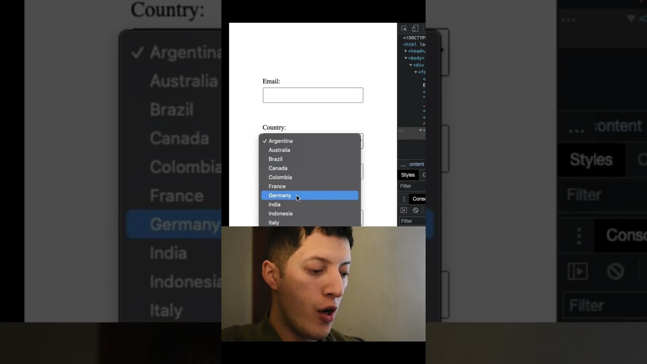 Dropdown of Countries