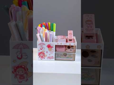 Mini Desk Organizer With Stickers 🌷✨#desk #organizer #kawaii #desksetup #stationery #stationary