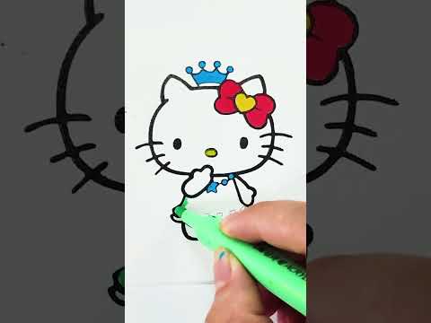 Coloring Page Hello Kitty Queen, learn to Paint #coloring #painting #shortvideo