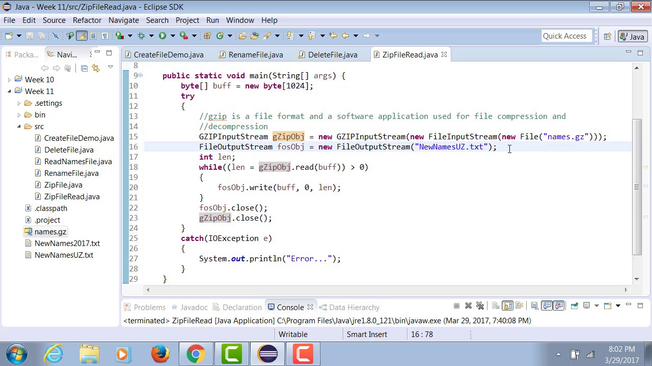 Unzip a GZIP File using Java