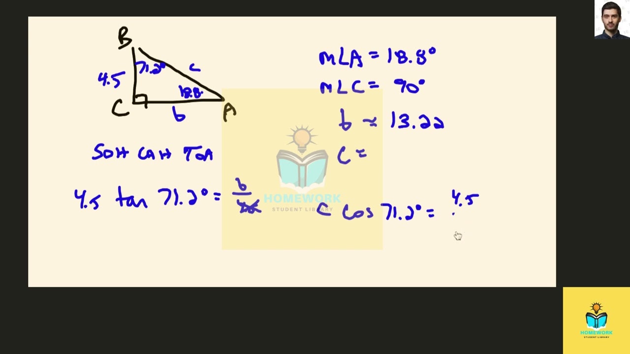 Solve the right triangle shown in the figure for all unknown sides and angles  Round your answers to
