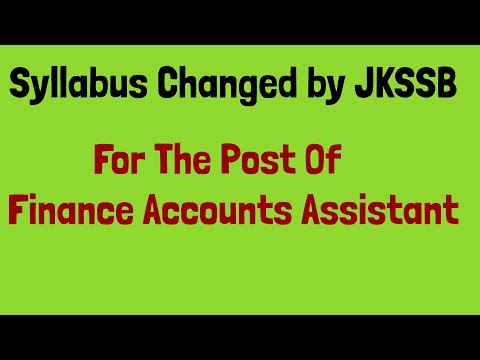 Syllabus Changed by JKSSB ||For the Post Of || Finance Accounts Assistant