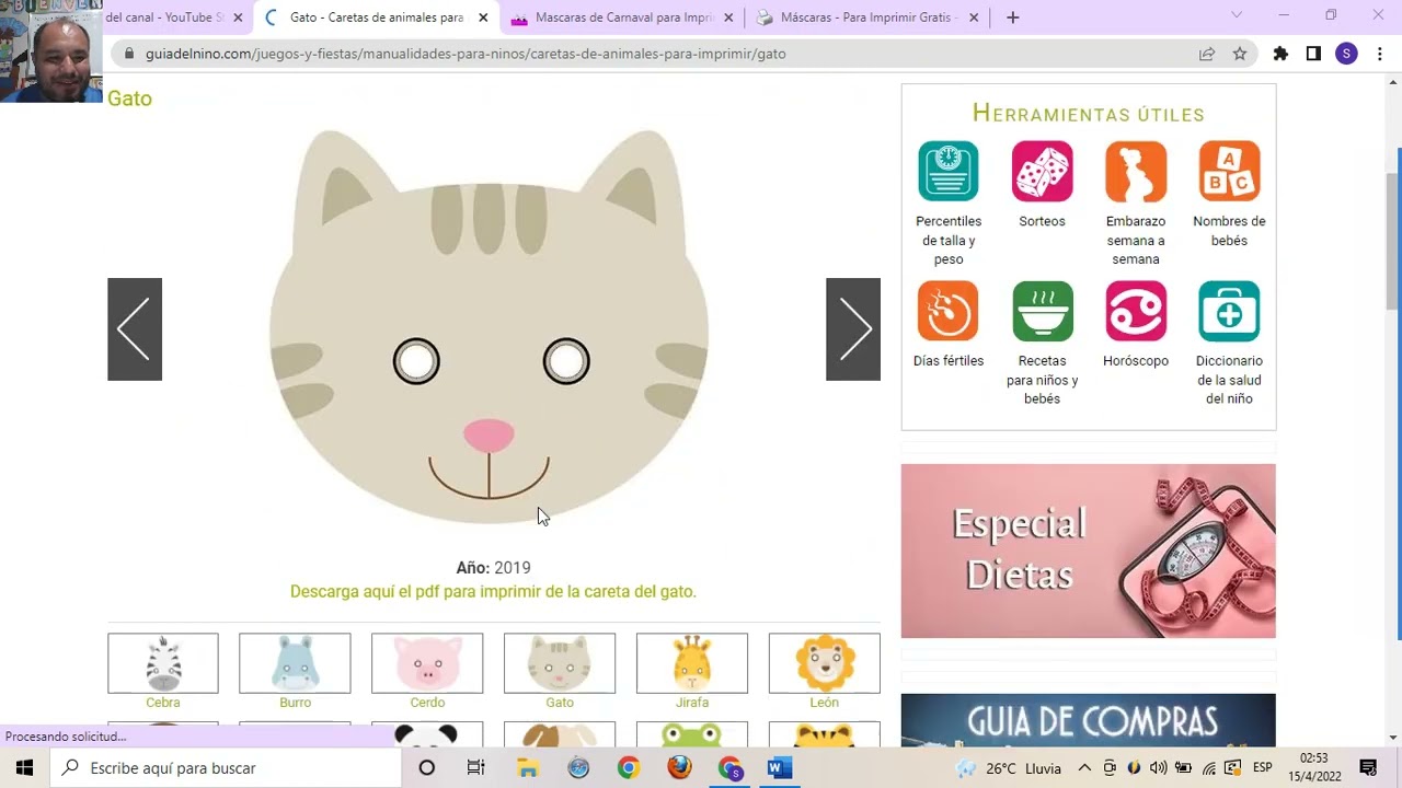 Máscaras de animalitos para imprimir y recortar