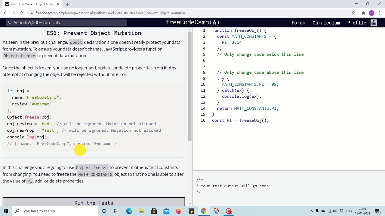 Tutorial 5 - Prevent Object mutation - freecodecamp